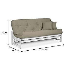 Arden White Futon Set Queen Size - Armless Futon Frame with Mattress Included (Twill Khaki), Space Saving Modern Sofa Bed Sleeper