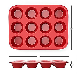 Silicone Muffin Pan- Nonstick Cupcake/Muffin/Brownie Reusable Baking Tray- Microwave, Oven, Freezer, Dishwasher Safe Bakeware (12 Cups) by Chef Buddy