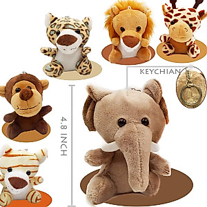 OuMuaMua 6pcs Jungle Animal Plush Toys Stuffed Animals Set, 4.8 Inch Cute Small Zoo Animals Plush Keychains for Kids Animal Themed Parties,Kindergarten Fun, Teacher Student Achievement Award