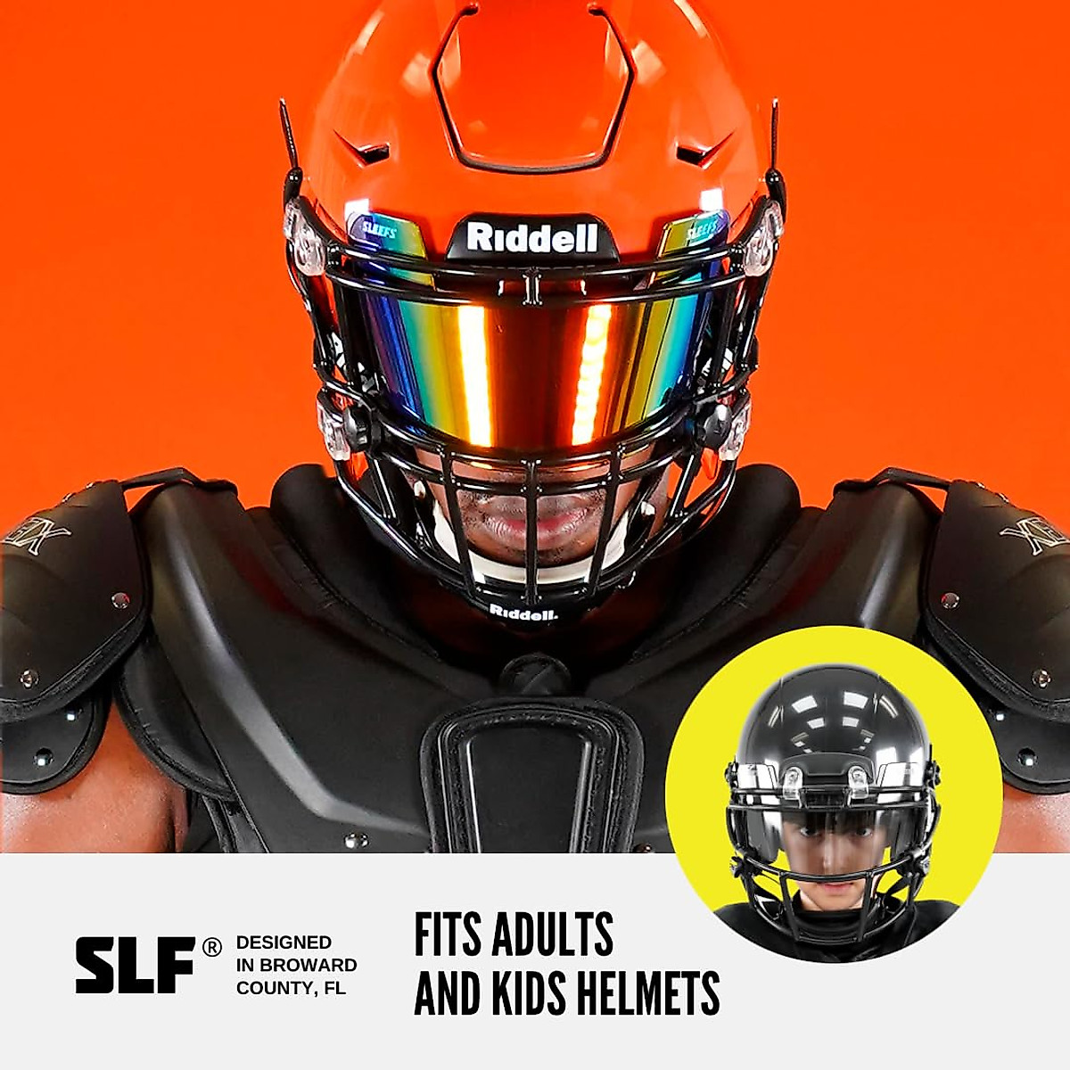 SLEEFS Football Helmet Visor [Borealis Rainbow] - Tinted Professional Football Visor/Shield - Fits Youth & Adult Helmets - Includes Quick Visor Clips + Microfiber Travel Bag