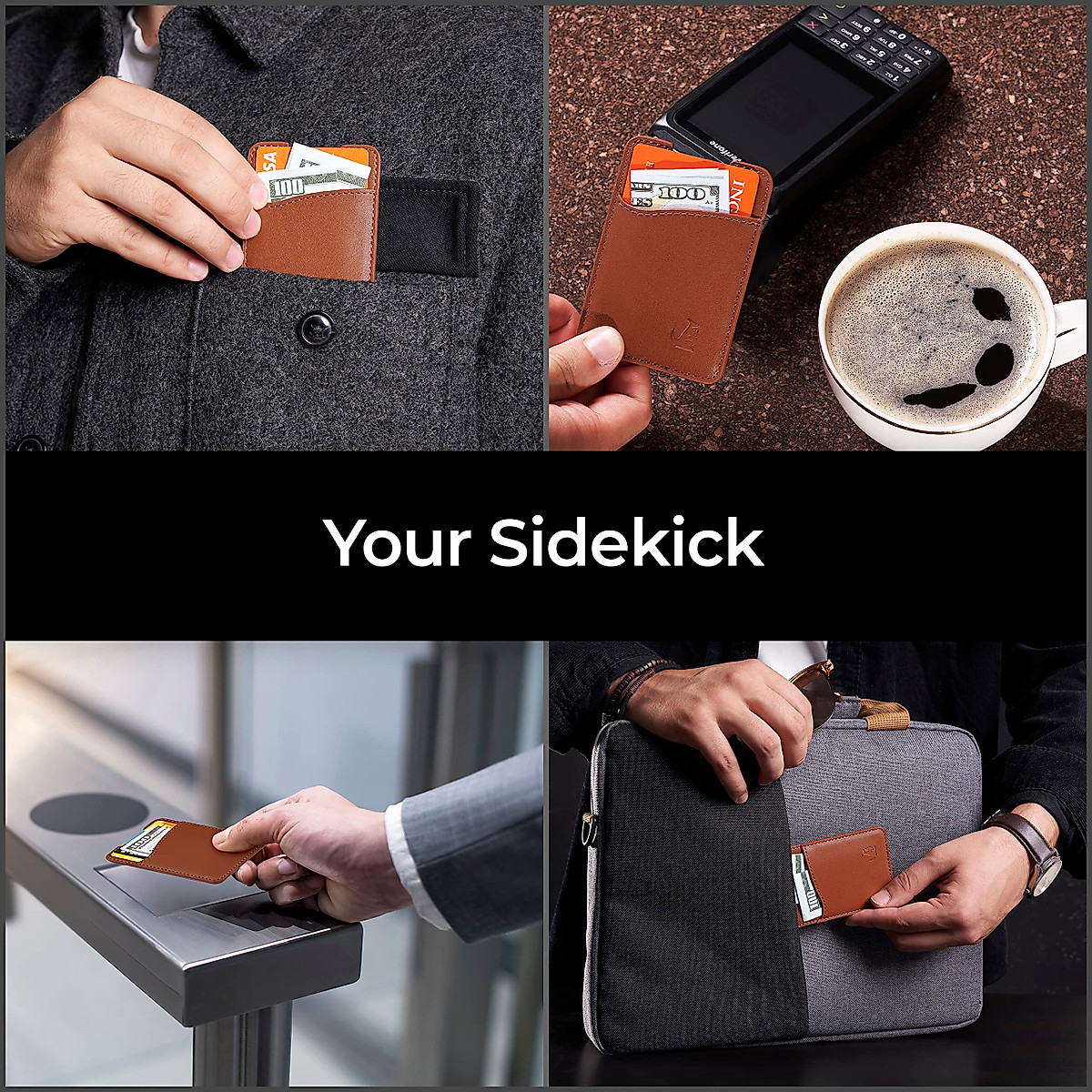 Wallaroo Wallets Slim Leather Card Holder Wallet - Brown, Minimalist, Thin, Front Pocket, Genuine Leather Credit Card Holder for Easy Work and Travel