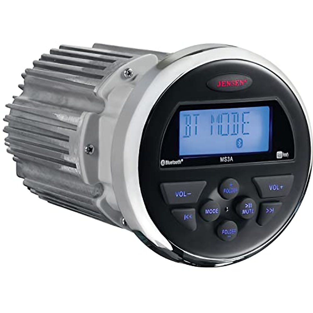 Jensen MS3A AM|FM|USB Waterproof Compact Bluetooth Stereo with App Control, 160 watts (40W x 4), Bluetooth Streaming Audio (A2DP/AVRCP), Rear USB for MP3, Rear AUX in (RCA), Line-Out (RCA) (Renewed)