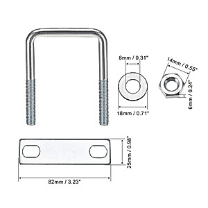 uxcell Square U-Bolts 2"(50mm) Inner Width Carbon Steel M8 with Nuts, Frame Plate, Round Washers 4 Set