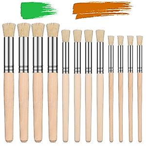 Wooden Stencil Brushes Natural Stencil Bristle Brushes Dome Art Painting Brushes Wood Paint Template Brush for Acrylic Oil Watercolor Art Painting DIY Crafts Card Making Supplies, 3 Sizes (6 Pieces)