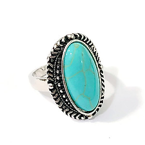 LVSHI 925 Sterling Silver Ring Oval Cut Natural Bohemia Turquoise Jewelry Turquoise Natural Gemstone Bride Wedding Engagement Ring Gifts for Women Size 6-10 (Size 6)