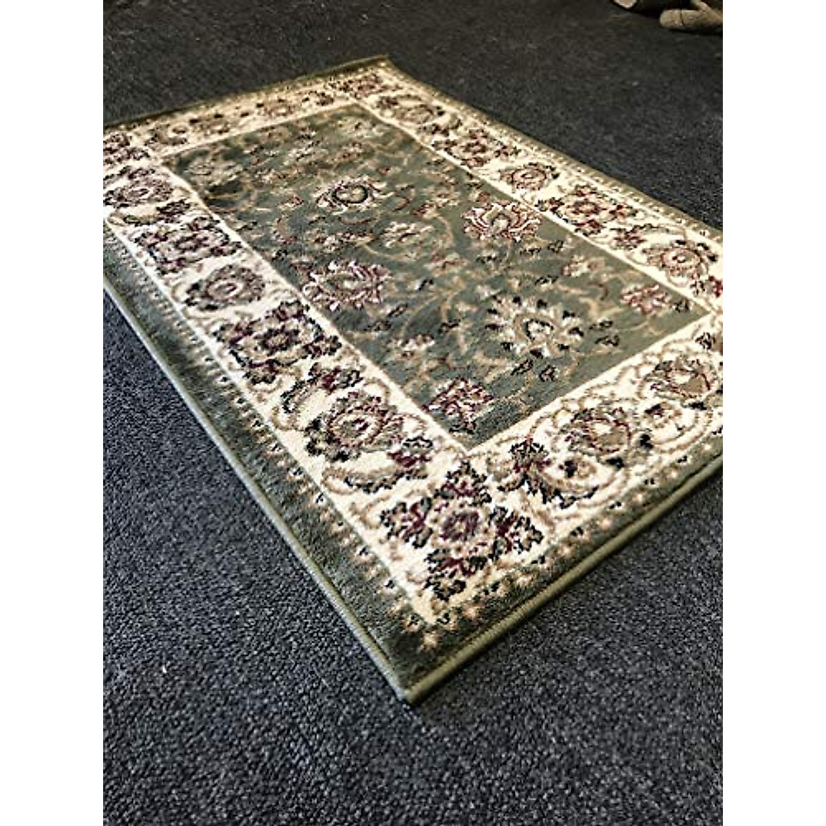 Traditional Oval Doorway Mat Persian 330,000 Point Area Rug Green Burgundy Beige Design 601 (2 Feet X 3 Feet)