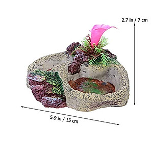 POPETPOP Resin Reptile Platform Artificial Tree Trunk Design Reptile Food Water Bowl Feeding Dish - Reptile Tank Water Dish Food Bowl for Lizard, Gecko, Snake, Tortoise (Size 2)
