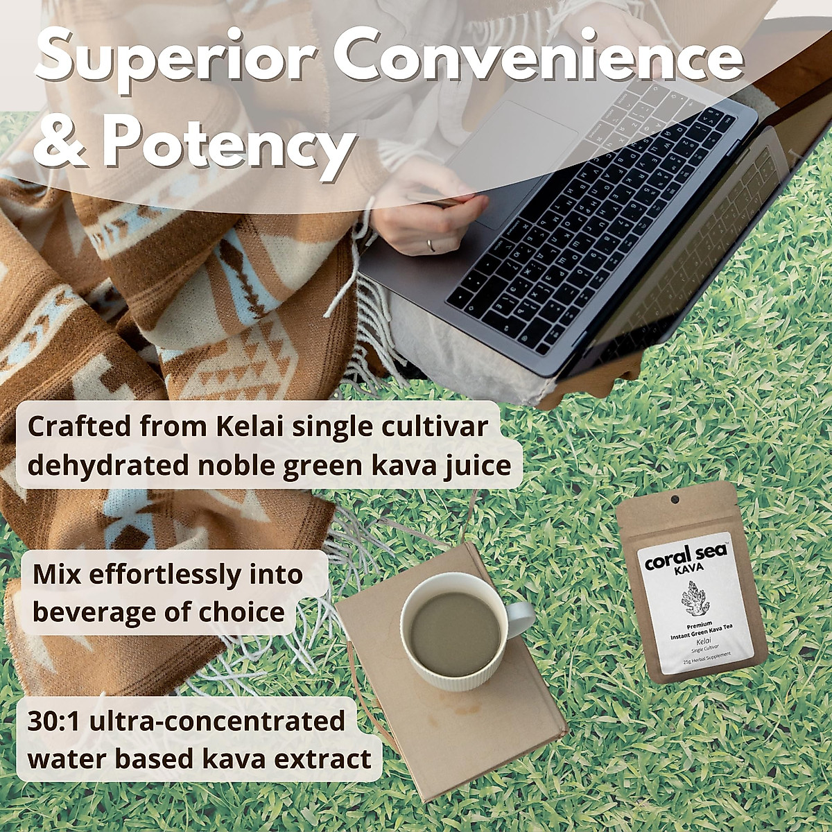 Instant Kava Tea Powder Kelai - Volcano Island’s Secret - 12+ Servings - Noble Kava Juice from Epi Island Vanuatu - Stress Release & Mood Support - Non-Habit Forming - Easy Mix 30:1 Concentrate