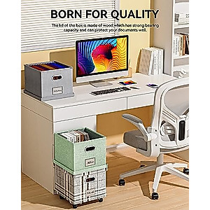 Oterri File Box,Upgraded Filing Box, Easy Slide File Boxes for Hanging Files with Lid,Linen Rolling Filing Cabinet,Portable File Organizer for Letter Size,Collapsible Document Organizer Box with 4