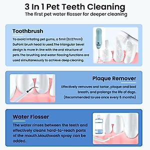 Bobopal Dog Tooth Brushing Kit,3-in-1 Dog Teeth Cleaning Tools,Ultrasonic Electric Toothbrush & Plaque Remover for Dogs with Water Flosser for Teeth,2 Modes & 3 Intensity Levels,IPX7,1100mAh Battery