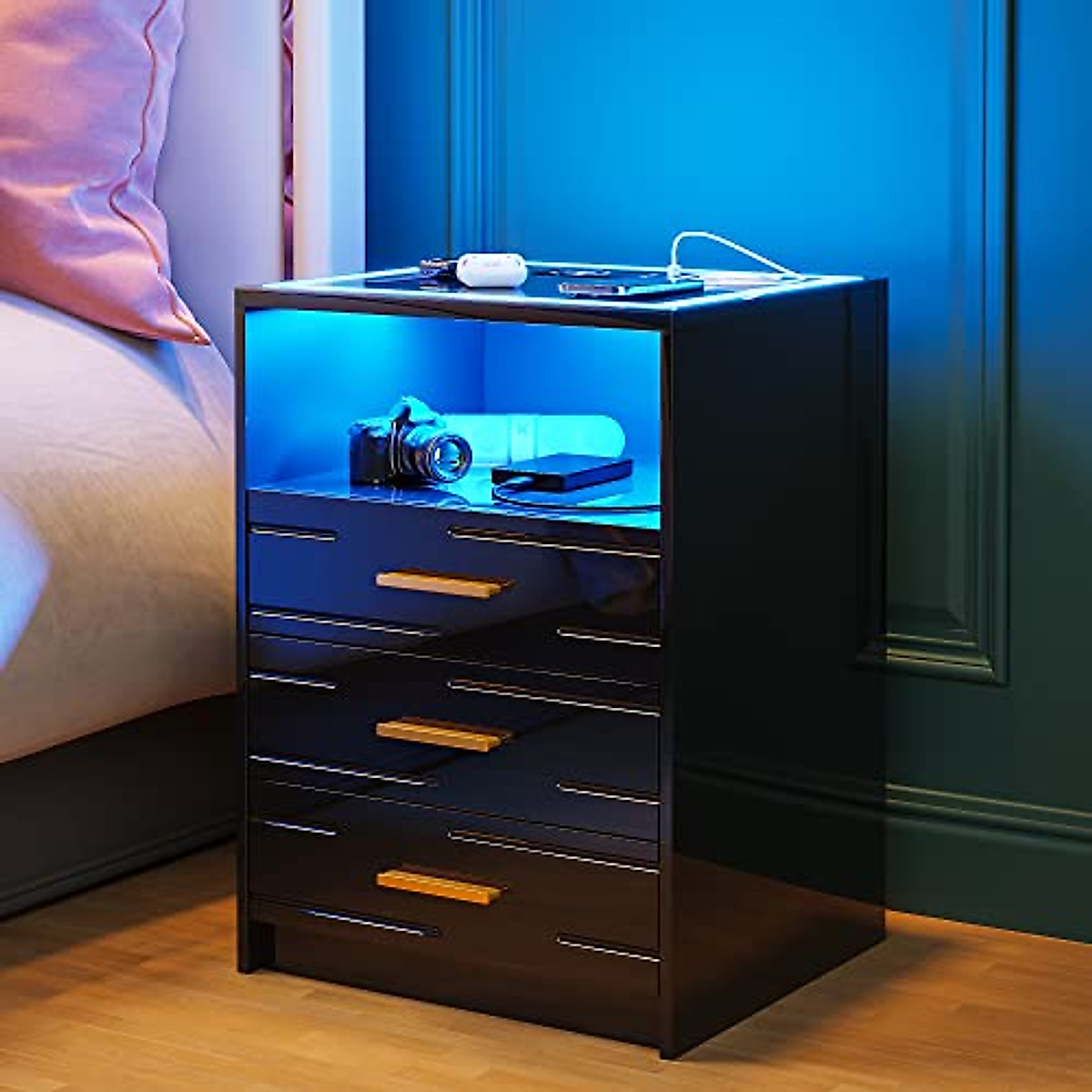 Lvifur LED Nightstand with Wireless Charging & Touch Screen