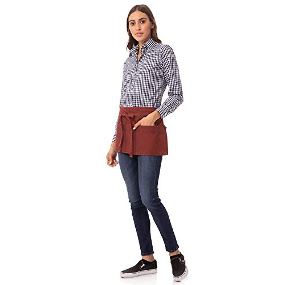 Chef Works Unisex Uptown Waist Apron, Red Navy, One Size