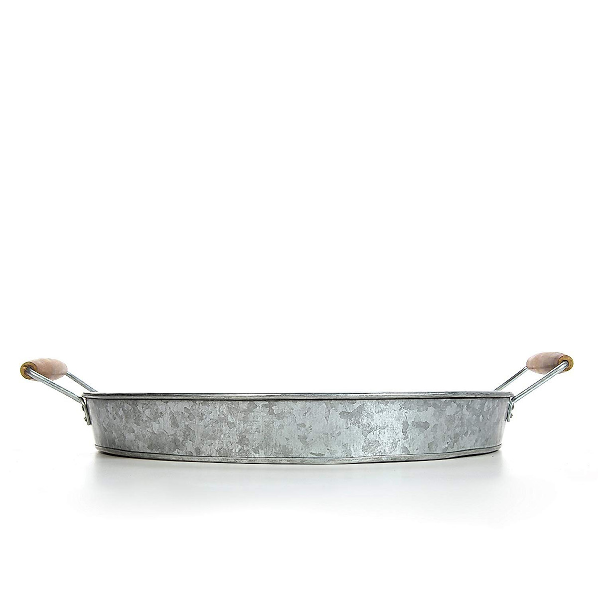 Gathery Galvanized Round Tray w/Wooden Handles for Home, Office, Party, Wedding, Spa, Serving (Original)