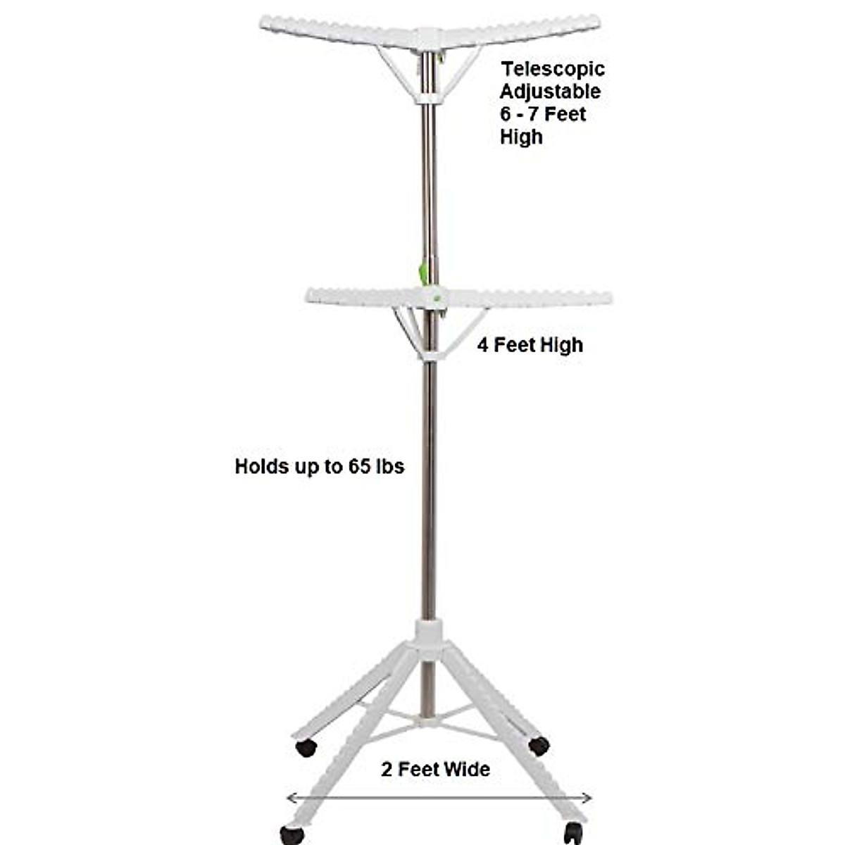 HOME SOLUTION Foldable Garment & Clothes Drying Rack, 2-Tier Adjustable Height, 60 Garments, Stainless Steel, Sturdy 4 Legs, Wheels
