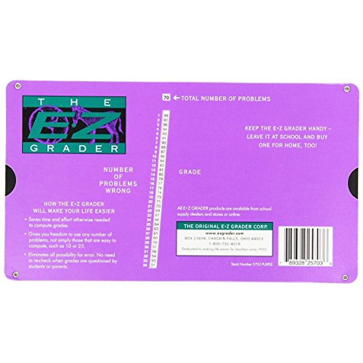 Grading Calculator - E-Z Grader Teacher's Aid Scoring Chart (Purple) - 8-1/2" x 4-3/4"