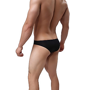 Naturemore Men's Sexy Thong Ice Silk Briefs Comfort Underwear, Black, Medium