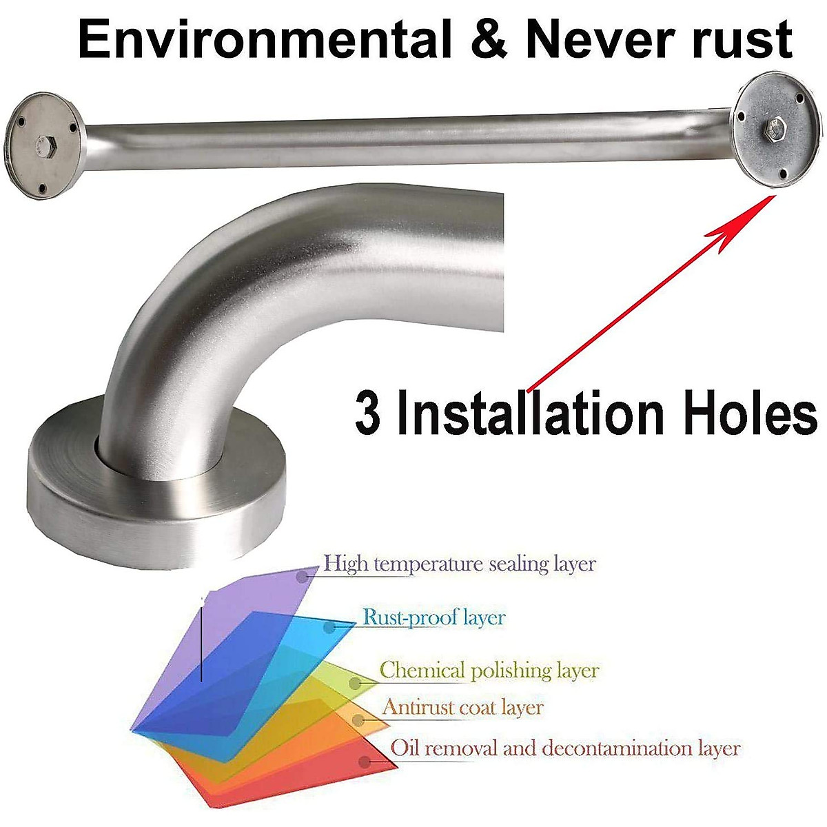 16 Inch Shower Grab Bar Satin Brushed Nickel, ZUEXT Stainless Steel Safety Grab Bar Handle, Bathroom Balance Bar, Safety Hand Rail Support - Handicap, Elderly, Injury, Senior Assist Bath Handle