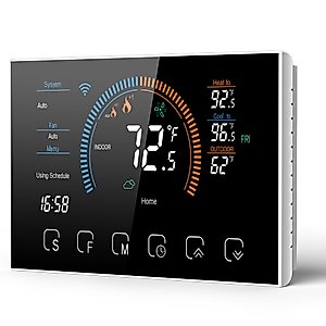 Smart Thermostat for Home, WiFi Programmable Digital Thermostat, Energy Saving, C-Wire Adapter Included, DIY Install, Black.