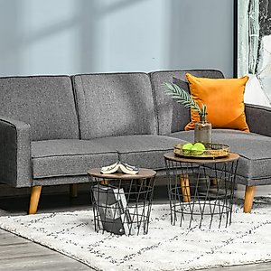HOMCOM End Tables Set of 2, Nesting Tables with Storage, Round Accent Side Tables with Removable Top for Living Room, Black/Brown
