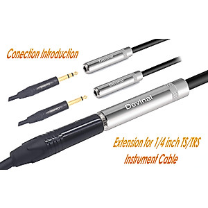 Devinal XLR Female to 1/4" Female calbe, 3 Pin Female to 6.35mm Socket Audio Cord, XLR Jack to TS/TRS Quarter inch Adapter Connector Converter Metal Construction 10FT 3 Meters