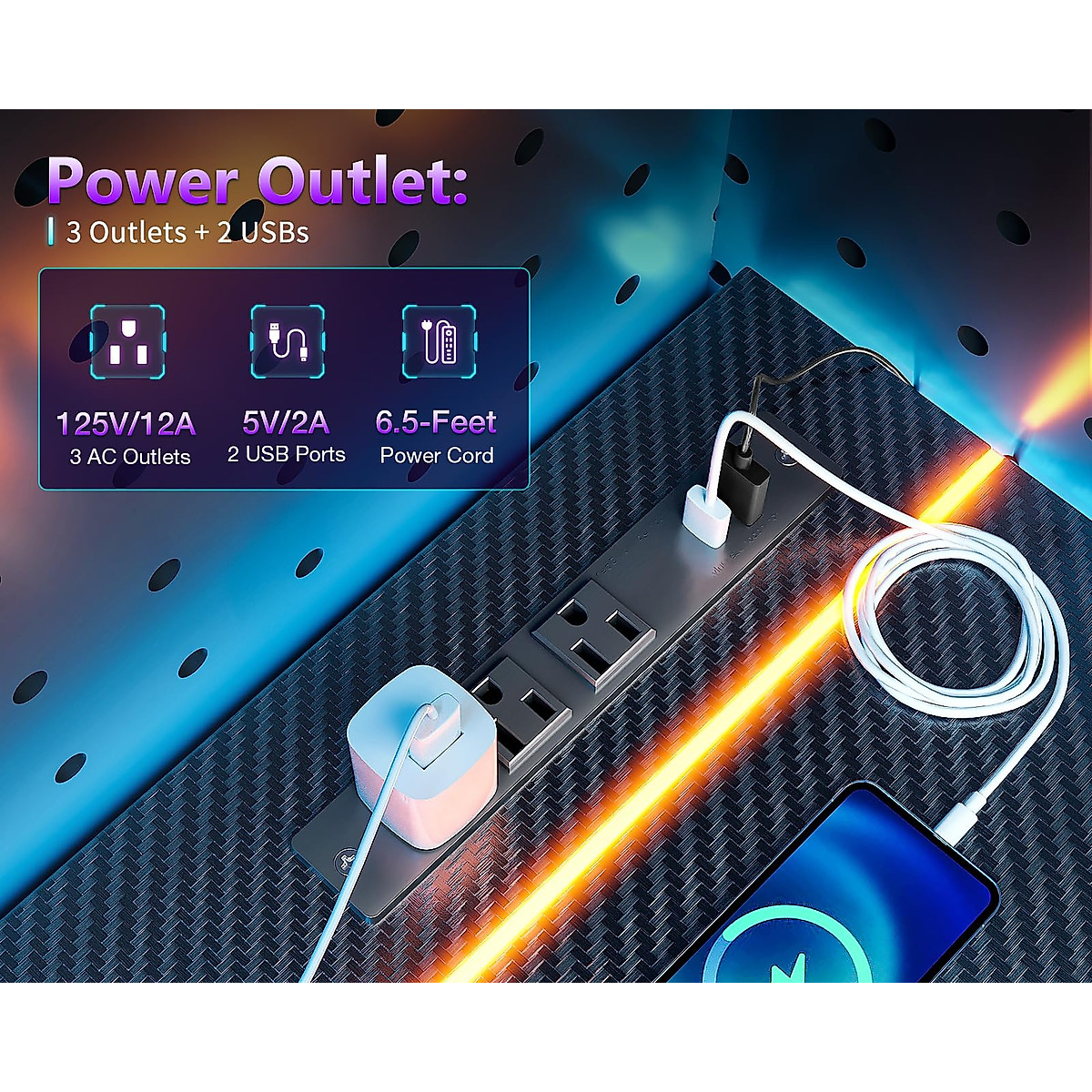 MOTPK Small Gaming Desk with LED Lights & Power Outlet, Computer Desk 39inch for Small Space, Cheap Gaming Table with Carbon Fiber Texture, Kids Desk Gift for Boys Men, Black