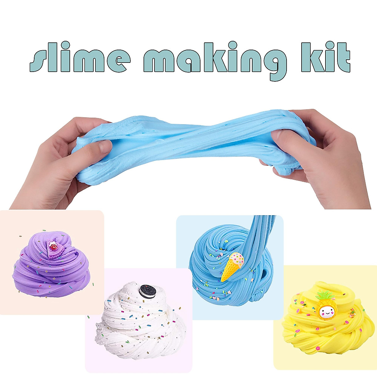 wkjwjy Fluffy Butter slime Kit 4 Pack, Big Ice Cream Making Cloudz Dope Glossy for Toddlers age, Soft Scented Stretchy Non Toxic with Charms Cute Stuff，Age 6-8 Girls Boys Birthday Easter