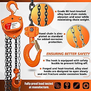 YATOINTO Chain Hoist 2 Ton(4400Lbs) Capacity 10FT Manual Hand Lift Steel Chain Block Hoist with 2 Heavy Duty Hooks Industrial Grade Steel Structures for Garages Automotive Machinery (2 Ton (4400lb))