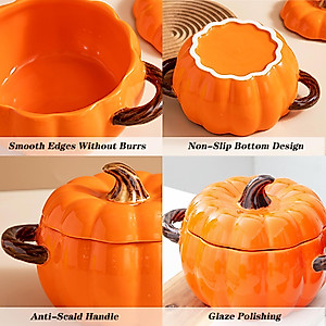 Dutch Oven Pot with Lid, Pumpkin Pottery Dessert Saucepan, Mini Baking Dish Cute Pumpkin Bowl, Covered Dutch Oven Ceramic Stockpot, Pumpkin-Shaped Casserole (Orange)