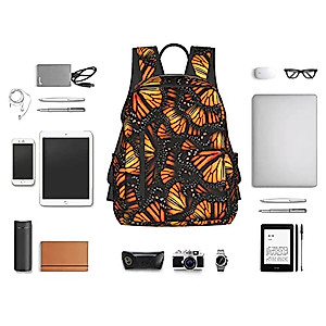 Orange Monarch Butterflies Print Backpack Laptop Bags Lightweight Unisex Daypacks For Outdoor Travel Work