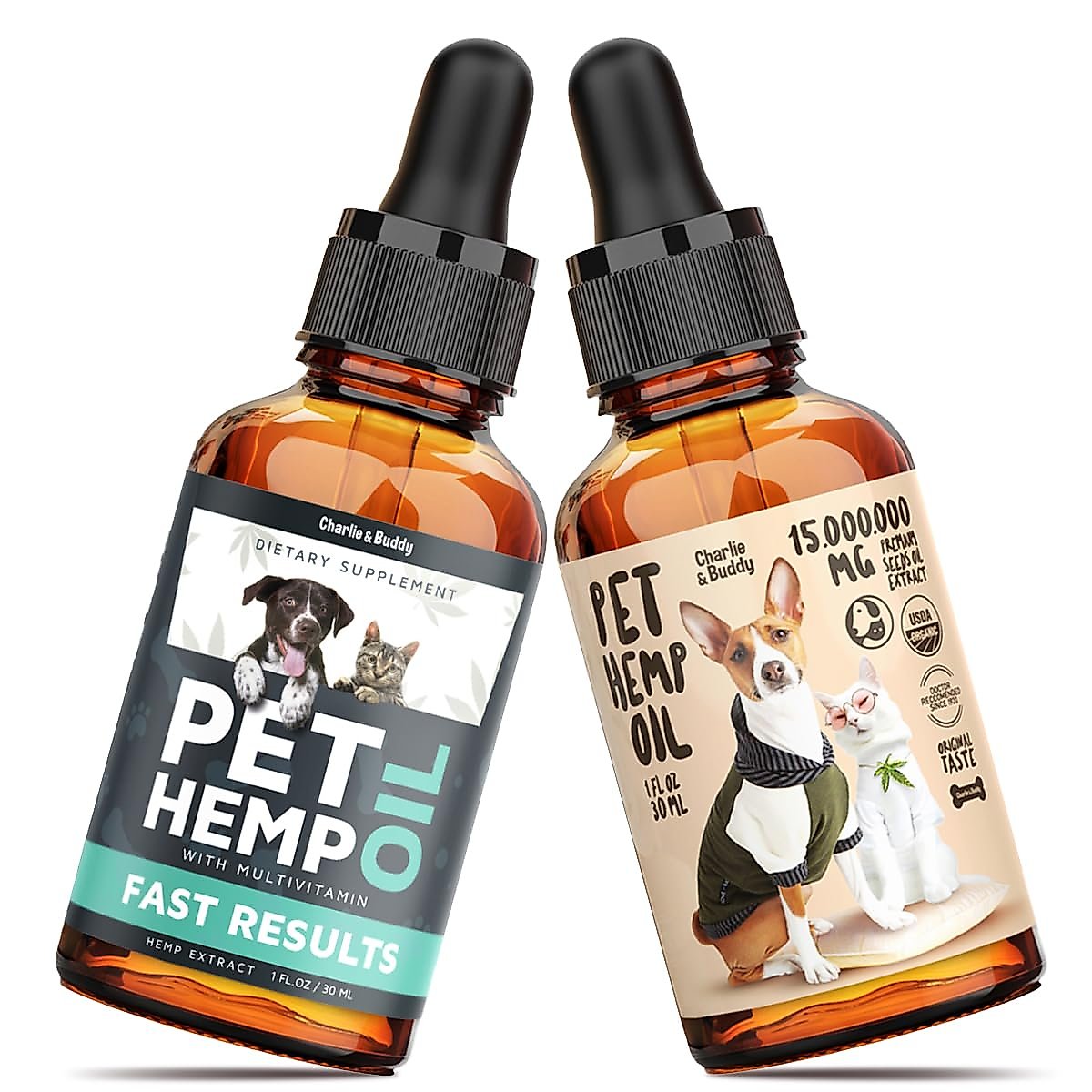 Charlie & Buddy Hеmp Оil for Dogs Cats - Helps Pets with Аnxiеty, Pаin, Strеss, Slееp, Аrthritis, Sеizures Rеlief - Нiр Jоint Hеalth - Cаlming Trеats