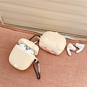 Airpods Case,YohokGo Silicone Cover Cases Compatible with Airpods 2&1 with Cute Pig Character for Women Girls Boys,Shockproof Protective Airpods Case with Keychain Compatible with Wireless Charging