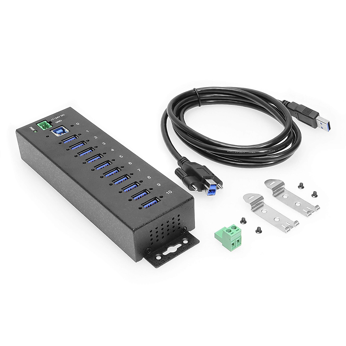 10 Port USB 3.2 Gen 1 Hub Surge Protection w/Din Rail Mounting