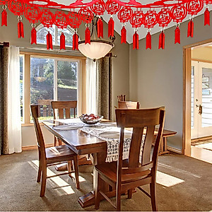 8 Pack 26.2' Long Chinese New Year Garland Good Luck Garland Chinese Spring Felt String Garland - Lunar Chinese New Year 2023 Party Decorations Festival Supplies Decorative Chinese Red Hanging Garland