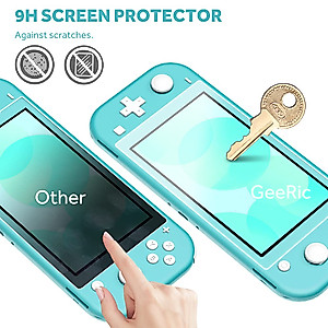 GeeRic 8PCS Case Compatible with Switch Lite, Accessories Kit Replacement1 Soft Silicon Case + 2 Screen Protector + 4 Thumb Caps + 1 Storage Carrying Green