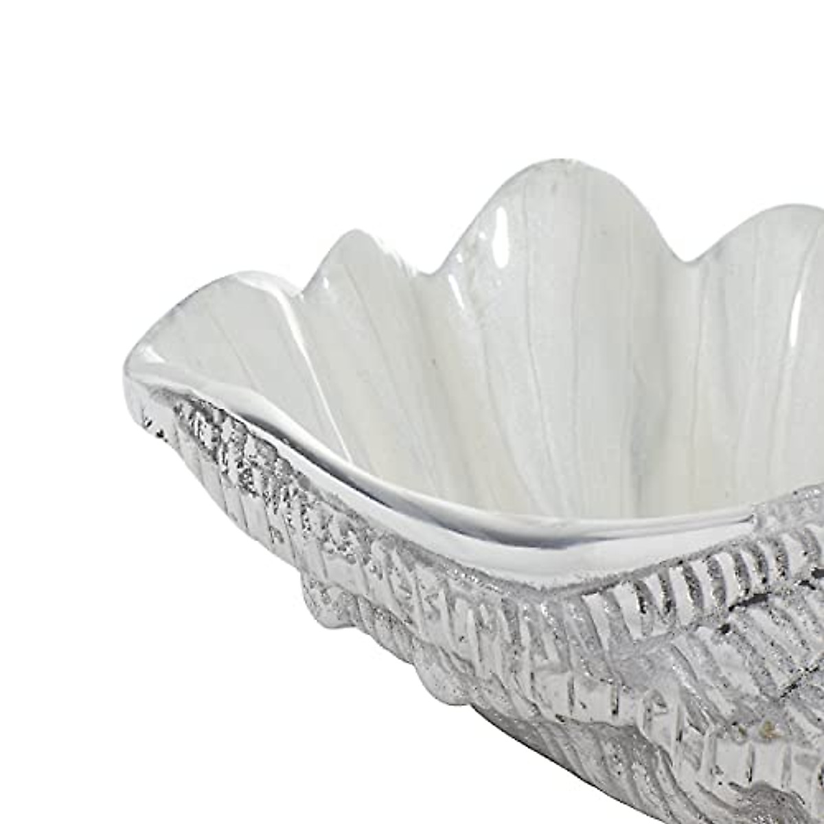 Deco 79 Aluminum Sea Life Shell Serving Bowl with Enamel Interior, 12" x 9" x 3", White