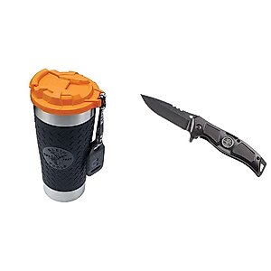 Klein Tools 20 oz. Tradesman's Tumbler with Flip-top Lid + Electrician's Pocket Knife