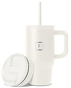 IRON °FLASK Co-Pilot Insulated Mug w/Straw & Flip Cap Lids - Cup Holder Bottle for Hot, Cold Drink - Leak-Proof- Water, Coffee Portable Travel Tumbler - Cashmere Cream, 16 Oz