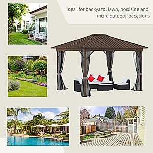 Outsunny 10' x 12' Hardtop Gazebo Canopy with Galvanized Steel Roof, Aluminum Frame, Permanent Pavilion with Top Hook, Netting and Curtains for Patio, Garden, Backyard, Deck, Lawn, Gray