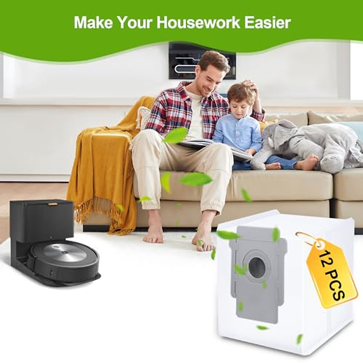 12 Pack Replacement Roomba Vacuum Bags, Compatible with iRobot Roomba i7, i7+, i3, i3+, j7, j7+, i8, i8+, i4, i4+, i6, i6+, i7Plus, s9, s9+, i & s & j Series Automatic Disposal Dust Bags