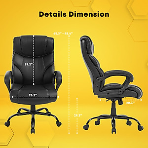 Big and Tall Office Chair 400lbs Wide Seat Ergonomic Office Chair with Lumbar Support Arms High Back PU Leather Executive Task Computer Chair,Black
