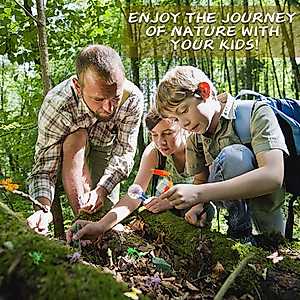 kaqinu Kids Explorer Kit, 24 PCS Outdoor Adventure Camping Kit & Bug Catcher Kit with Drawstring Bag, Binoculars, Compass, Butterfly Net, Educational Nature Exploration Toys Gift for Boys & Girls