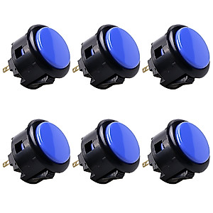 Sanwa 6 pcs OBSF-30 Original Push Button 30mm - for Arcade Jamma Video Game & Arcade Joystick Games Console (Black & Blue) S@NWA