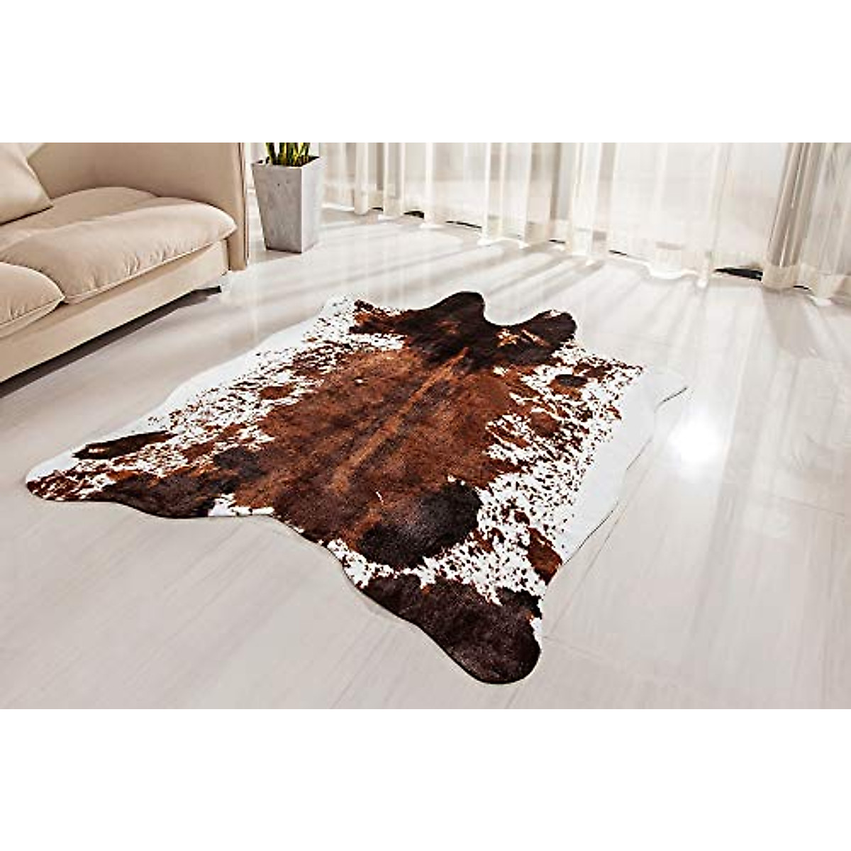 NativeSkins Faux Cowhide Rug (4.6ft x 6.6ft) - Cow Print Area Rug with Faux Suede No-Slip Backing (Brown)