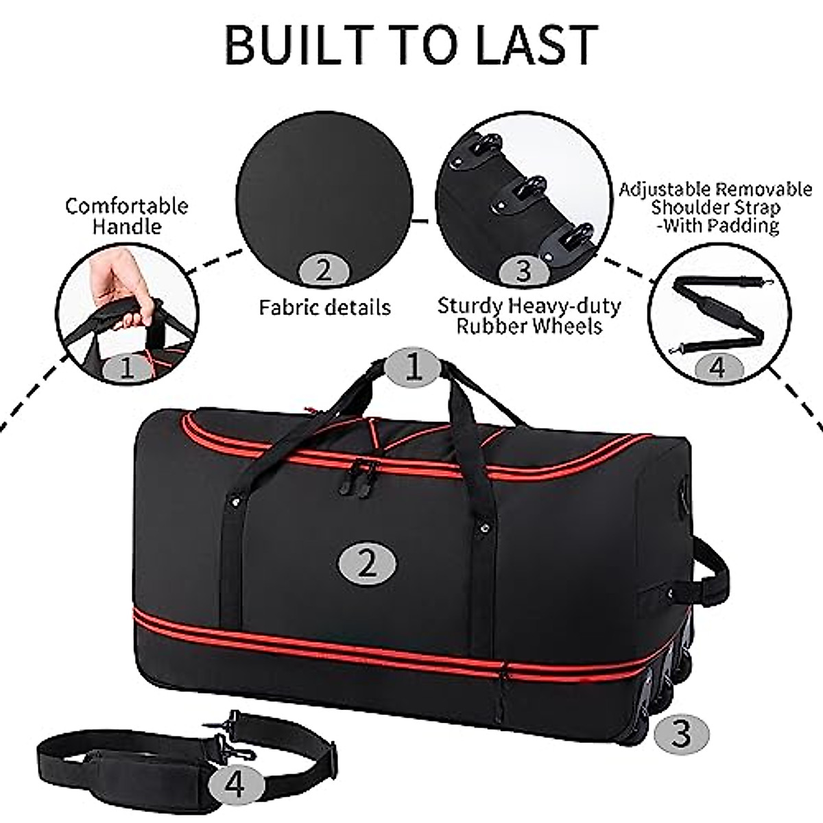 32'' Rolling Duffle Bag with Wheels-110/140L Expandable Wheeled Duffle Bag Luggage, Collapsible Rolling Duffel Bag with Bottom Anti-Slip Pads, Duffel bag with Wheels for Travel Camping Hiking