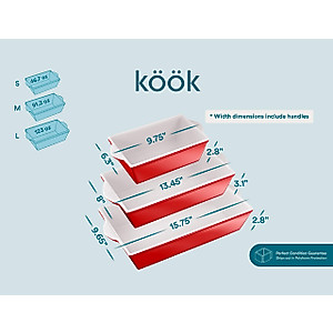 Kook Casserole Dishes for Oven, Ceramic Bakeware Set, Rectangular Baking Dishes, For Casseroles, Lasagna, Cake, Small, Medium & Large Pans, Microwave & Dishwasher Safe, Set of 3 (Cherry)