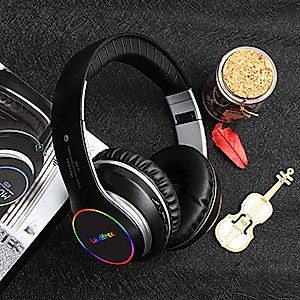 Bluetooth Headphones,Wireless/Wired Over Ear Headset,Hi-Fi Bass Stereo, Built-in Mic,LED Light Up,Foldable,Micro SD/TF, FM for Adult Teen Kid for Phone/Samsung/Pad/PC/Android/Laptop/TV(Black)