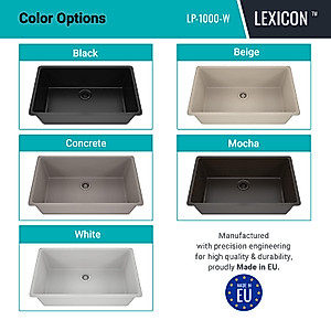 32" x 19" Quartz Kitchen Sink, Single Bowl Kitchen Sinks, Drop in Kitchen Sink, Granite Composite Kitchen Sink, Undermount Sink, Galaxy White Kitchen Sink, Includes Grid, Strainer, Flange LP-1000-W