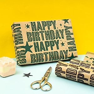 RUSPEPA Kraft Wrapping Paper Rolls - 17 inches x 10 feet per Roll, Total of 4 Rolls, Birthday Greeting