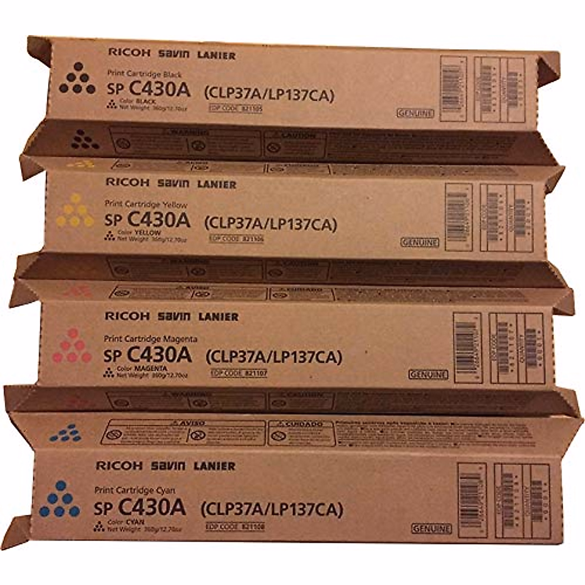 OEMatch Ricoh AFICIO SP C430A C430DN High Yield Toner Bundle Set 821105, 821106, 821107, 821108, BCYM Sealed In Retail Packagin