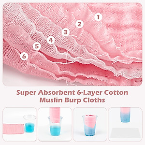 Maliton Muslin Burp Cloths for Baby Girl 6 Pack Large 20''x10'' 100% Cotton Burp Rags Absorbent and Soft 6 Layers Baby Burp Cloths Newborn Girl Essentials(Pink, Pack of 6)